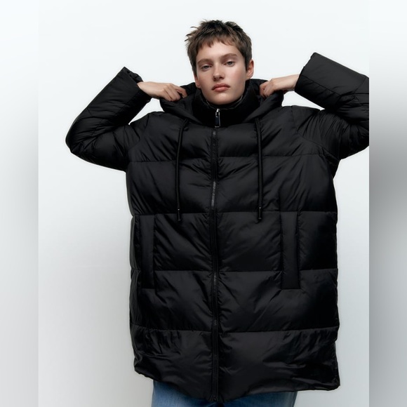 Zara | Jackets & Coats | Zara Black Water And Wind Protection Hooded ...